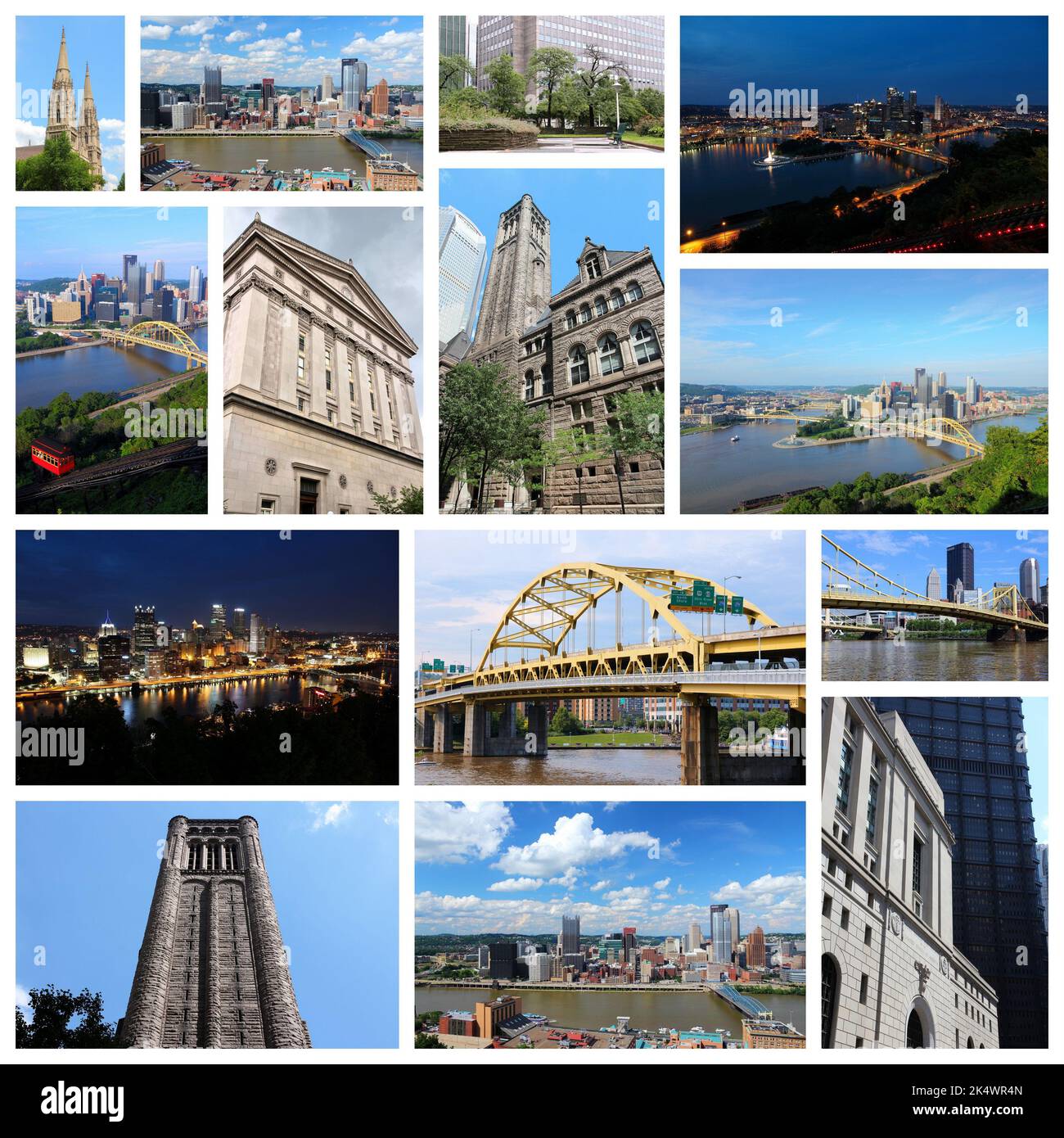 Pittsburgh, USA landmarks - travel photo collage with skylines, bridges ...
