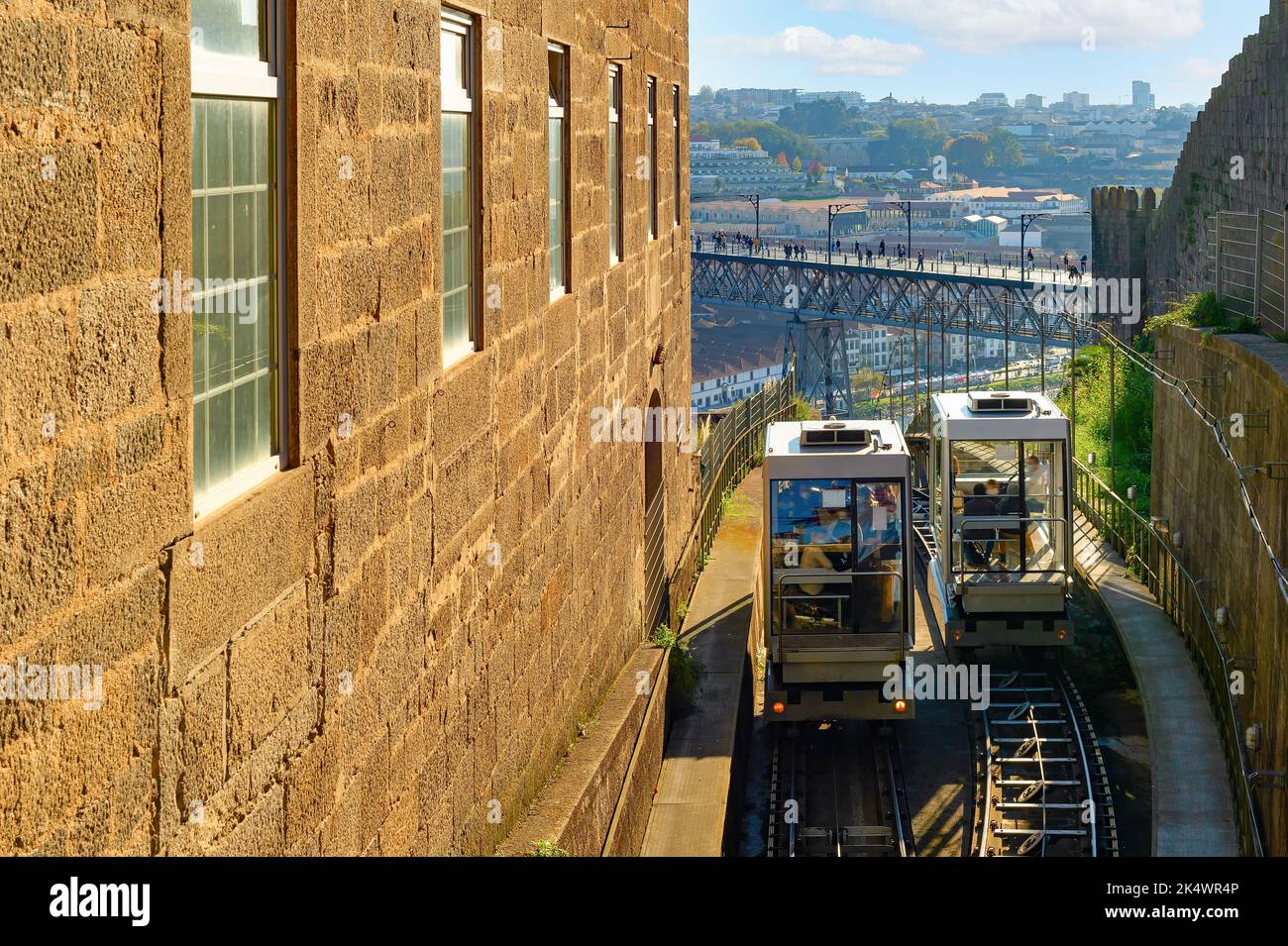 Funicular cabins and Dom Luis bridge view, Gaia in evening sunshine ...