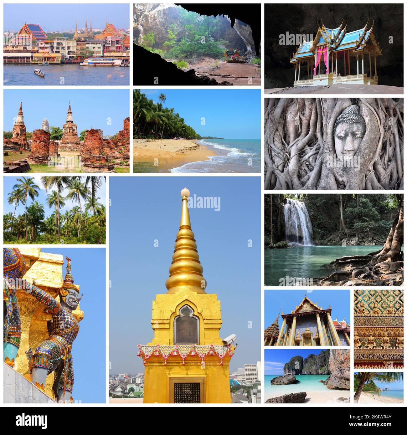 Travel photo collage from Thailand. Collage includes major landmarks ...