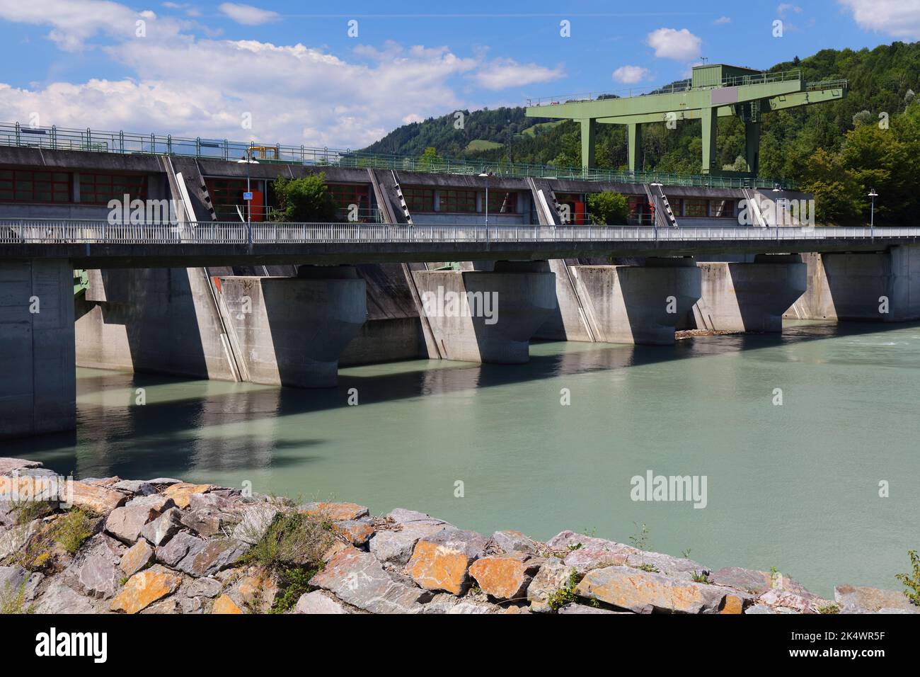 Austria hydroelectricity generation. Water power plant on river Drau ...