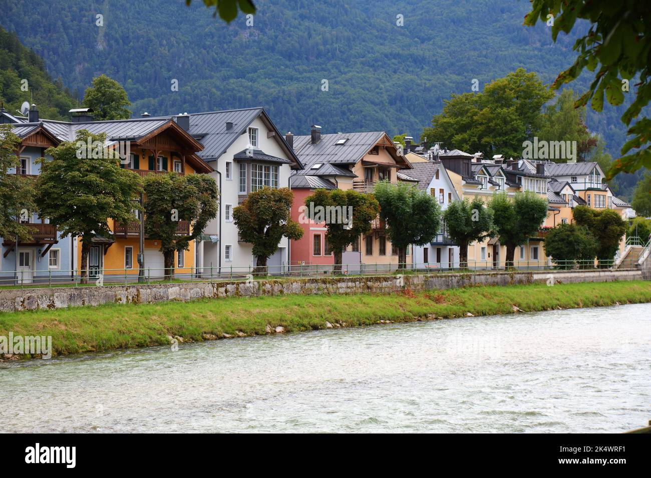 Bad Ischl spa town by river Traun in Austria. Salzkammergut region ...