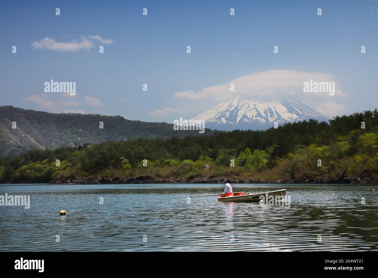 Mount Fuji in Japan. View of Mt Fuji from Lake Saiko, one of famous ...