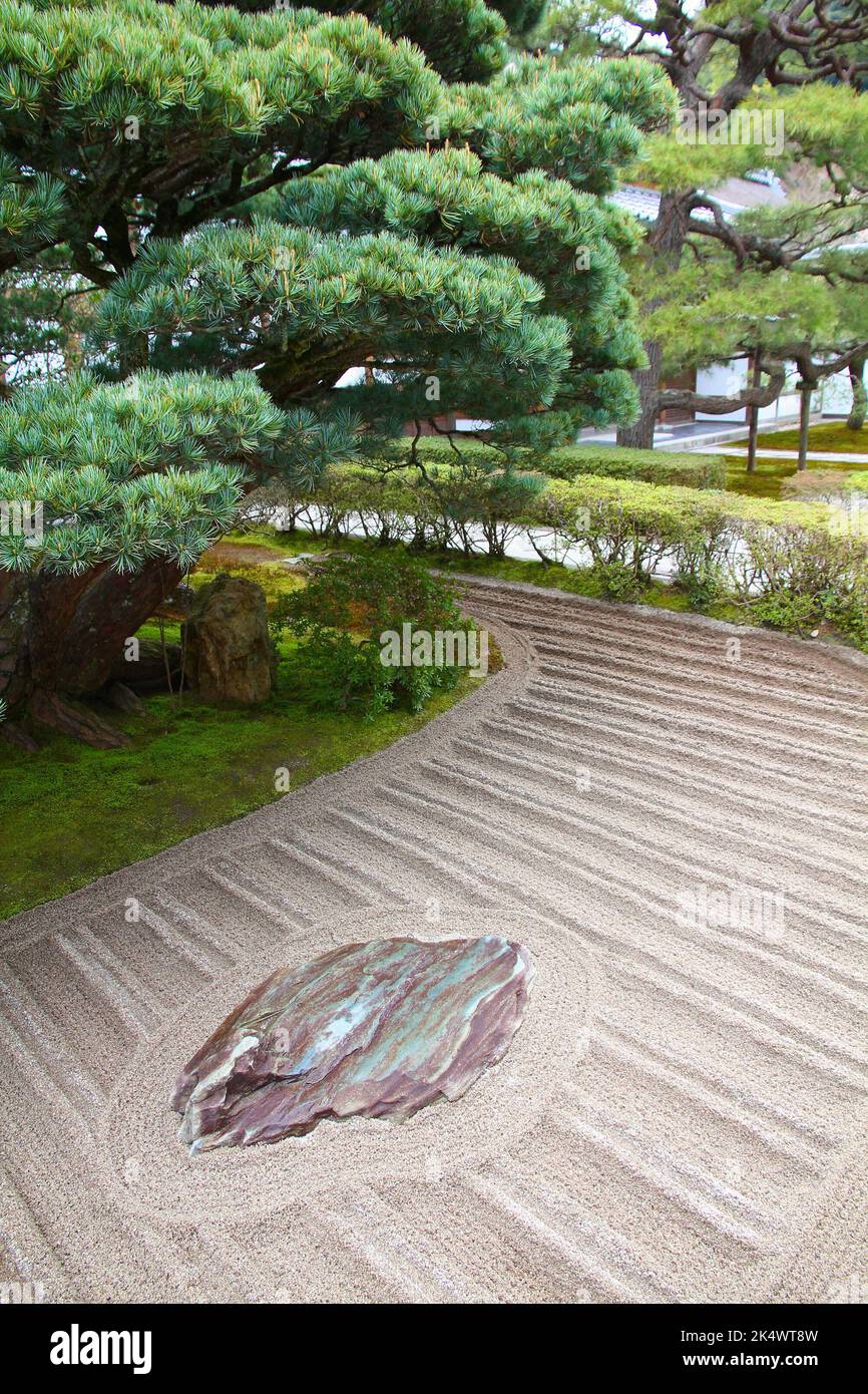 Japanese zen stone garden also known as karesansui, at Ginkakuji temple ...