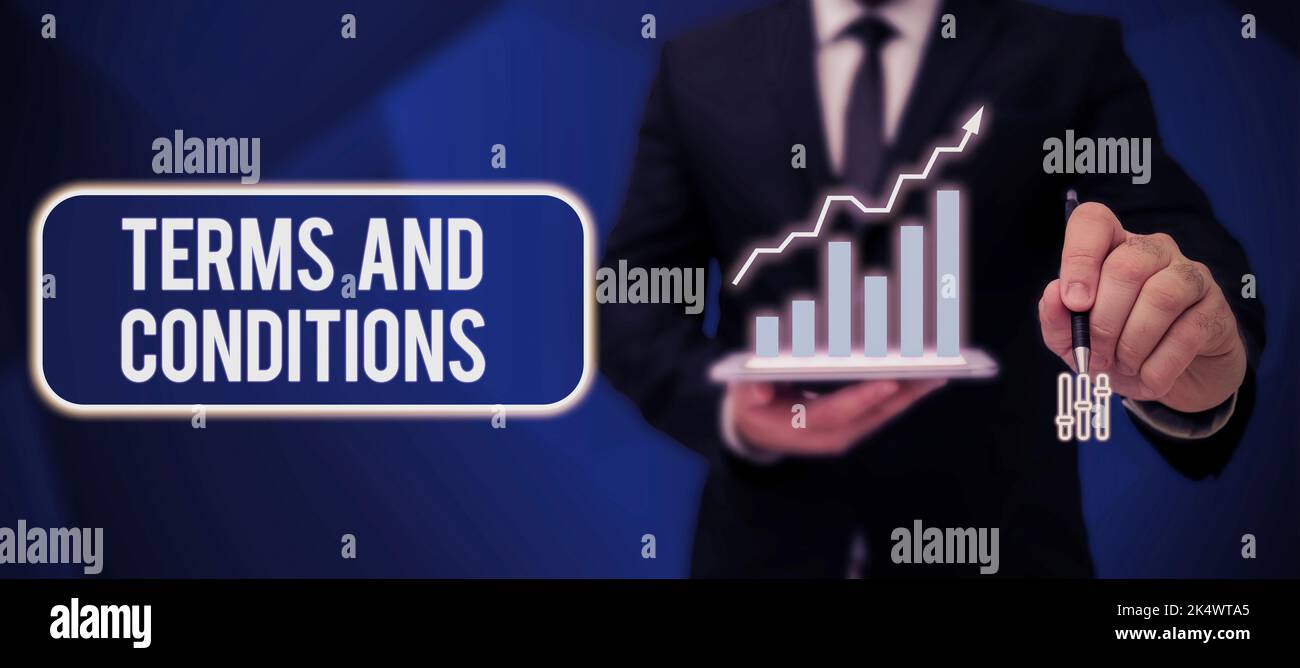 Text caption presenting Terms And Conditions. Business idea rules that ...