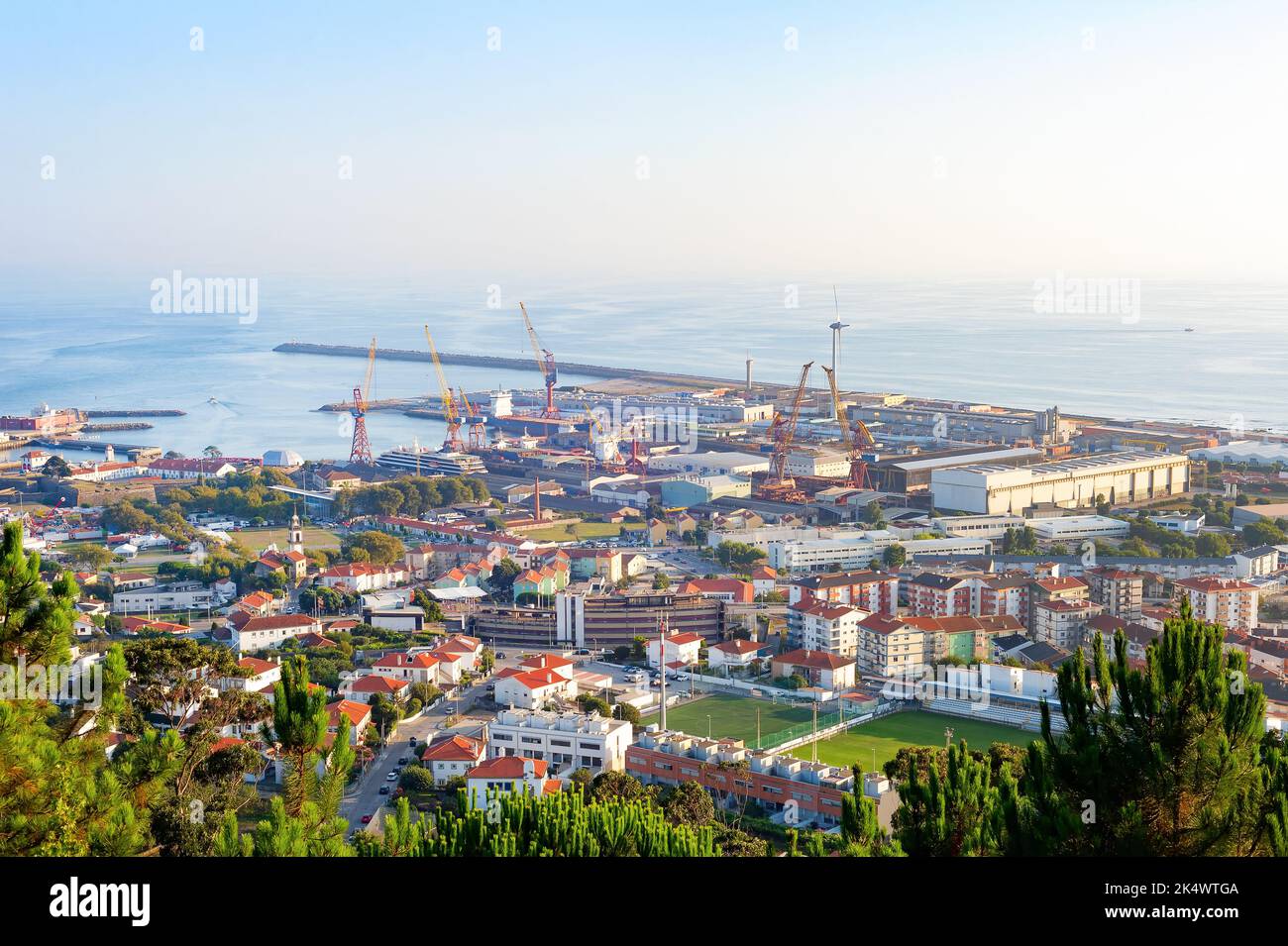 Viana do Castelo skyline, port view in evening light, Portugal Stock ...
