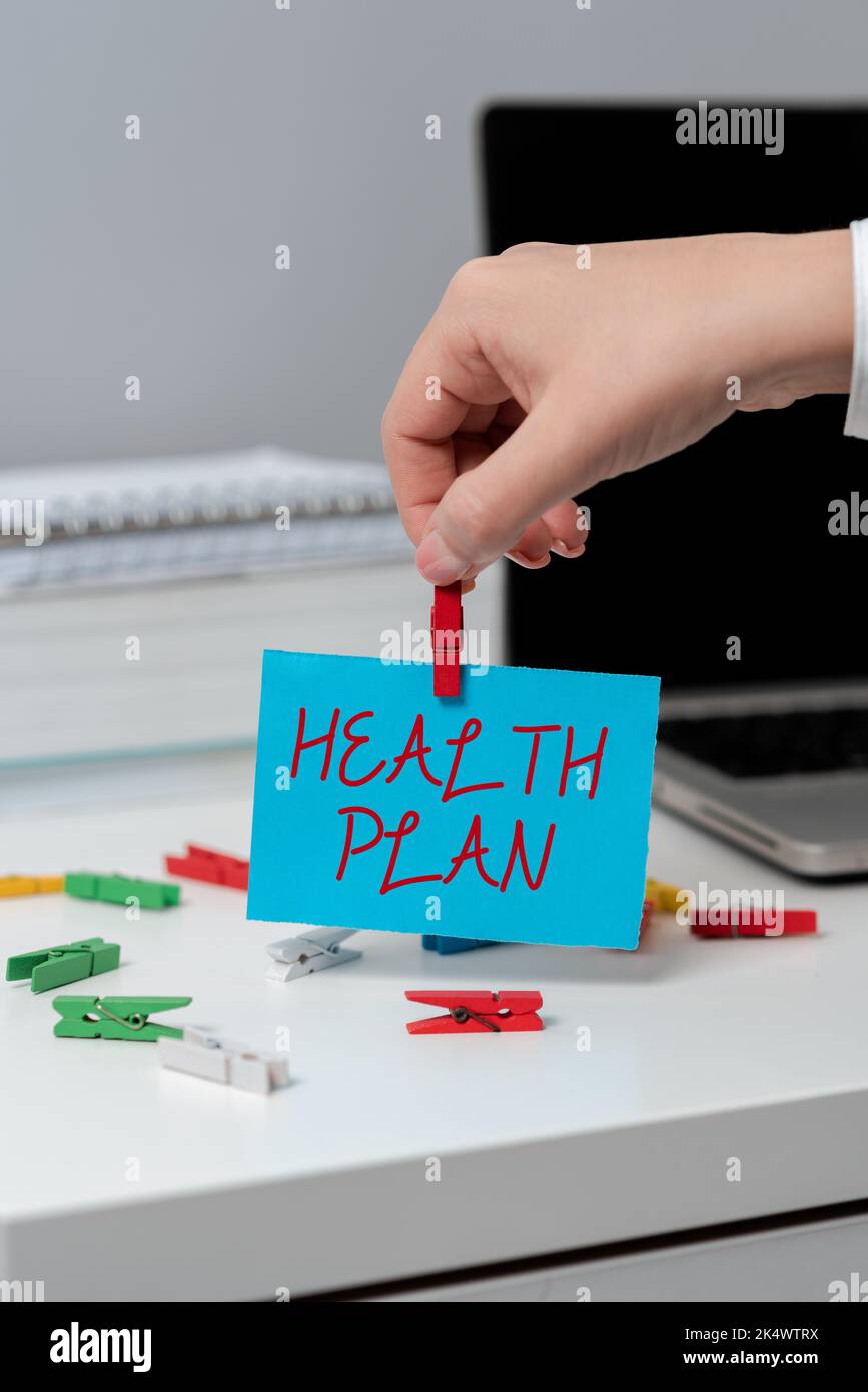 Text sign showing Health Plan. Internet Concept type of insurance that ...