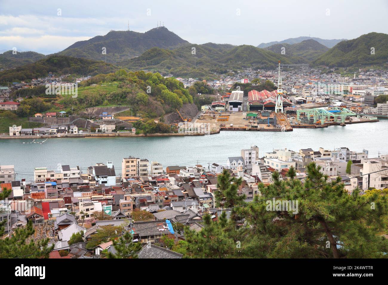 ONOMICHI, JAPAN - APRIL 22, 2012: Cityscape and harbor of Onomichi ...