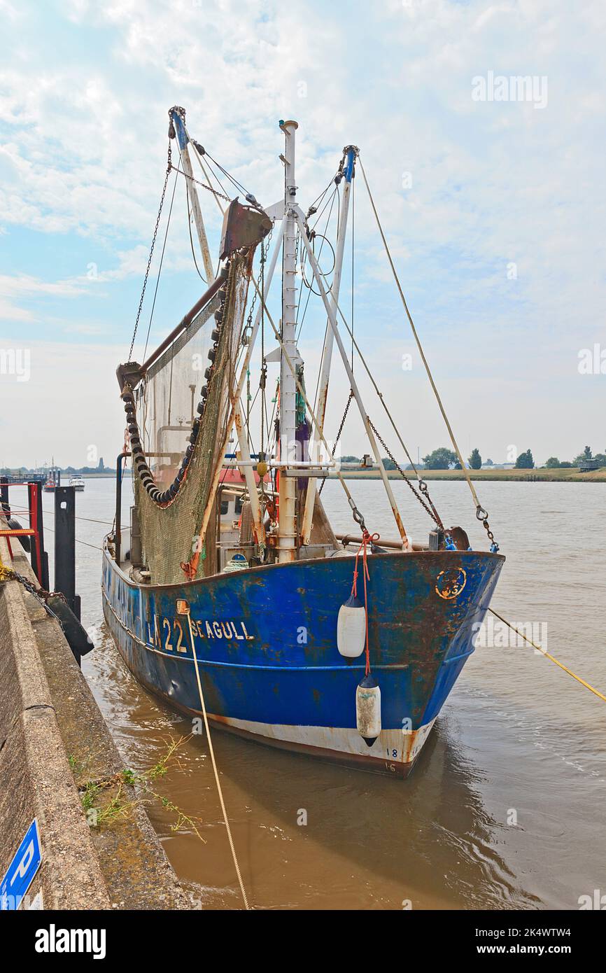 Fishing trawler moored on South Quay on the River Great Ouse at King's ...