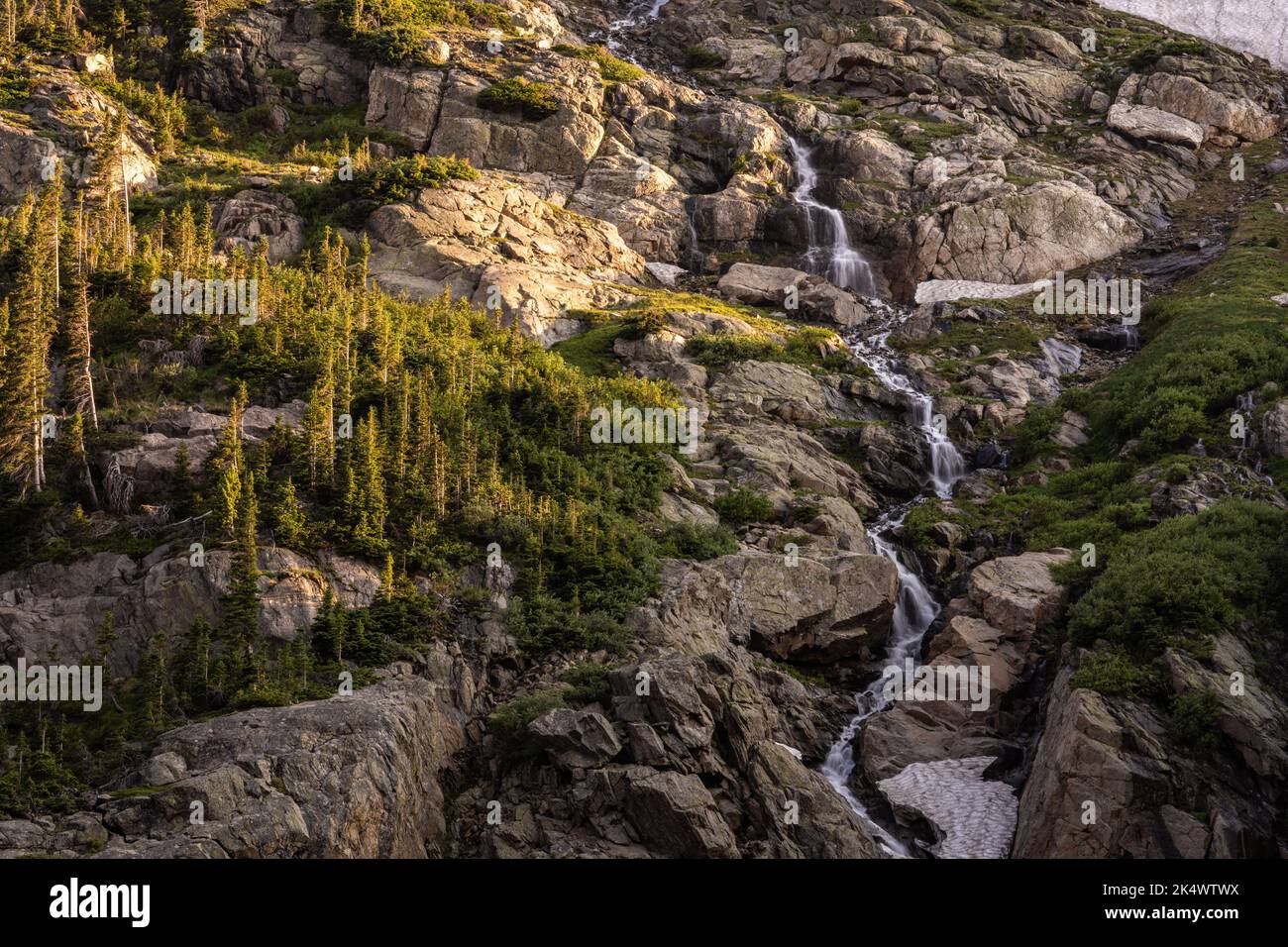 Snowmelt Cascade Flows Through A Boulder Field In Rocky Mountain ...