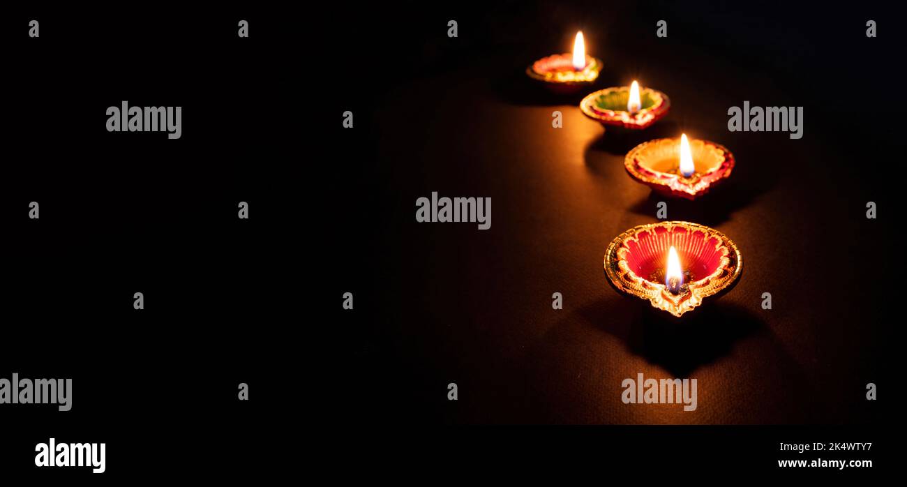 Diwali. Deepavali Hindu festival of lights. Clay diya candle. Oil lamp ...
