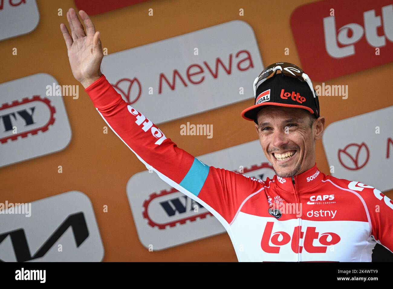 Belgian Philippe Gilbert of Lotto Soudal pictured on the podium after ...
