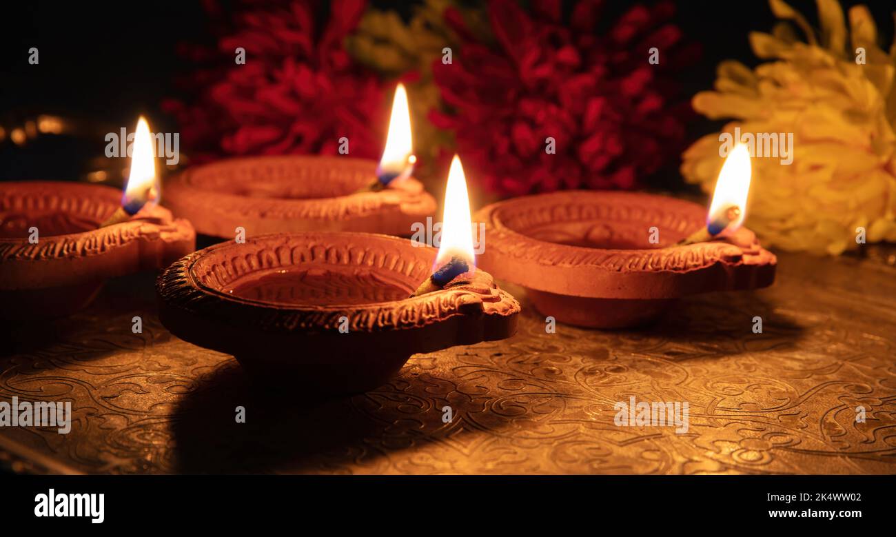 Deepavali Diwali. Hindu festival of lights. Clay diya candle. Oil lamp ...