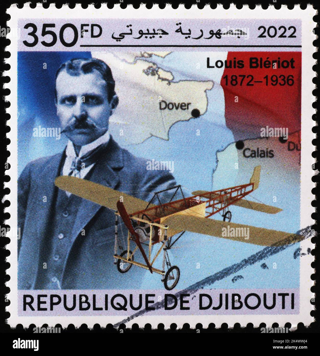 Louis Bleriot and his pioneering aircraft on postage stamp Stock Photo ...