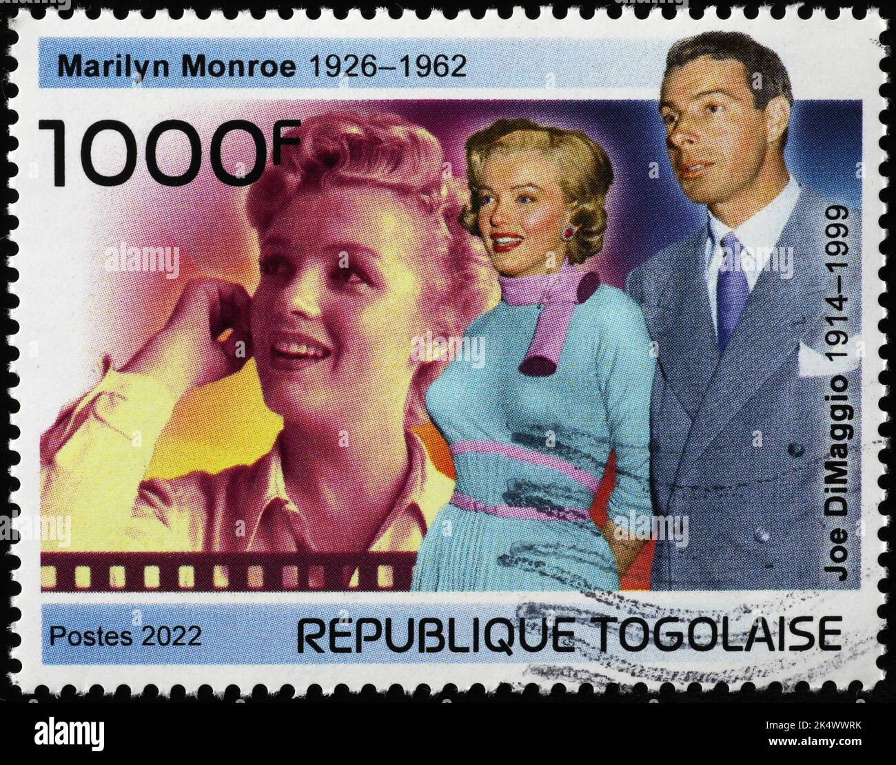 Marilyn Monroe and Joe Di Maggio on postage stamp from Togo Stock Photo ...