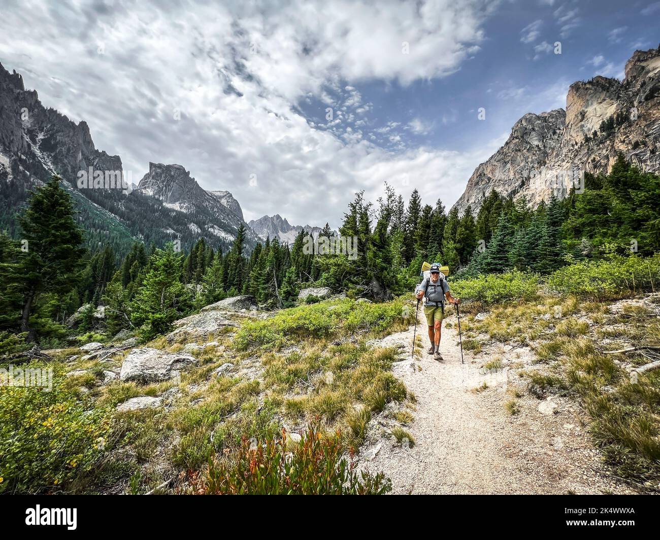 Hiking out from Elephant's Perch in the Sawtooth Mountains Stock Photo ...