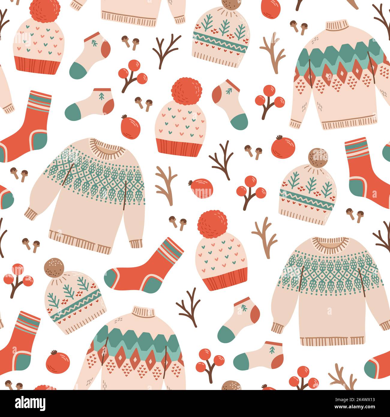 Winter sweater socks hat seamless pattern vector Stock Vector Image ...