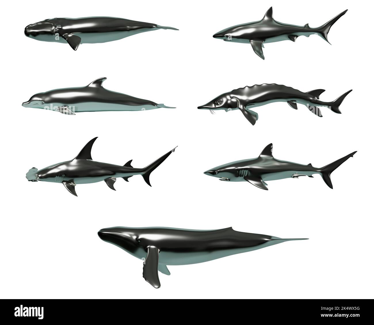 Metal, metallic fish collection, set on white background Stock Photo ...