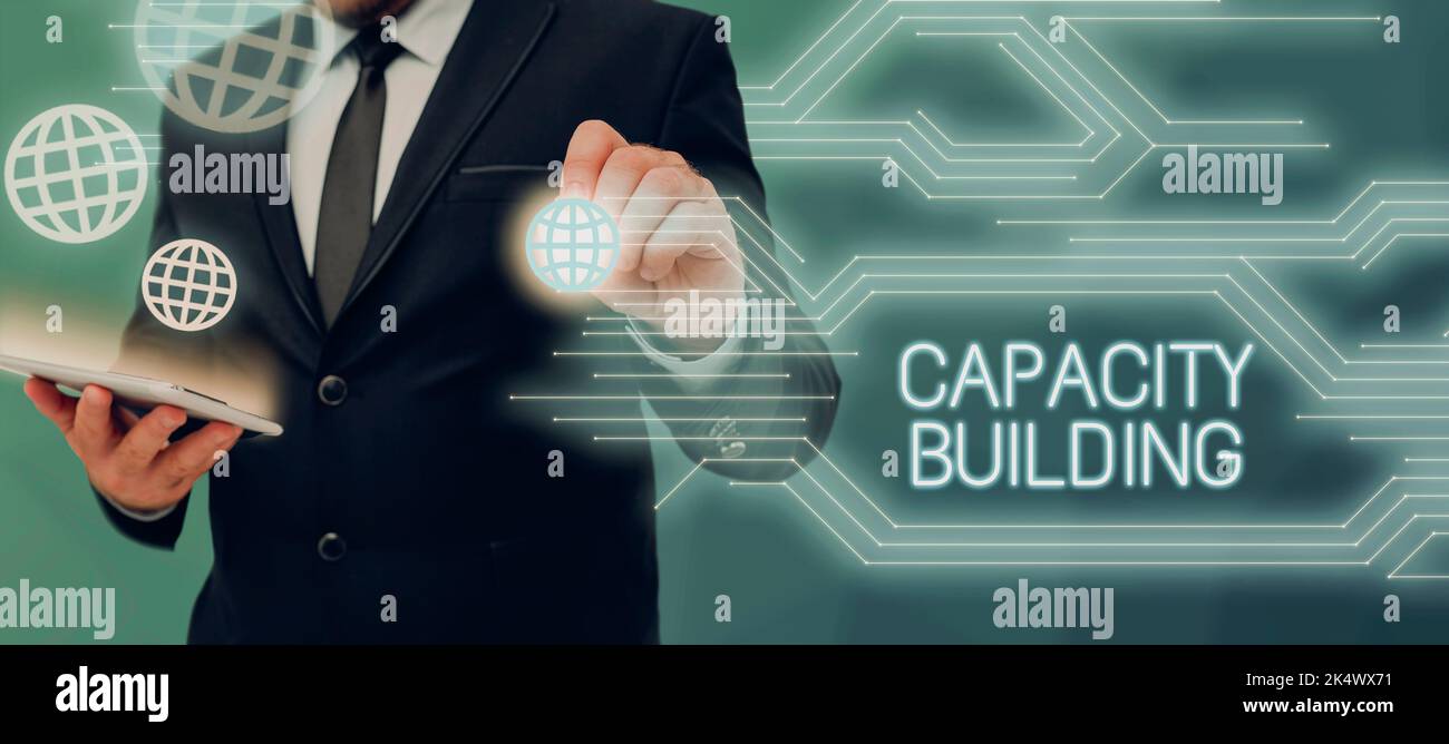 Sign displaying Capacity Building. Word Written on process by which ...
