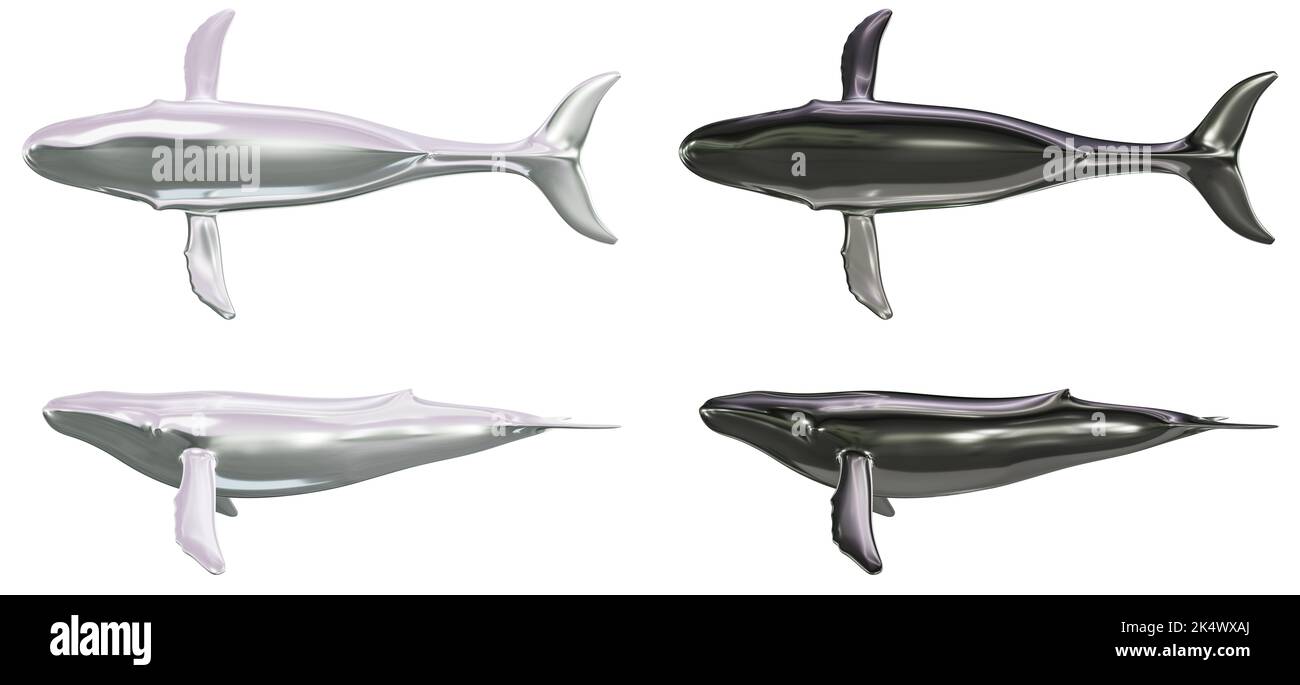 Metal, metallic whale collection, set on white background Stock Photo ...