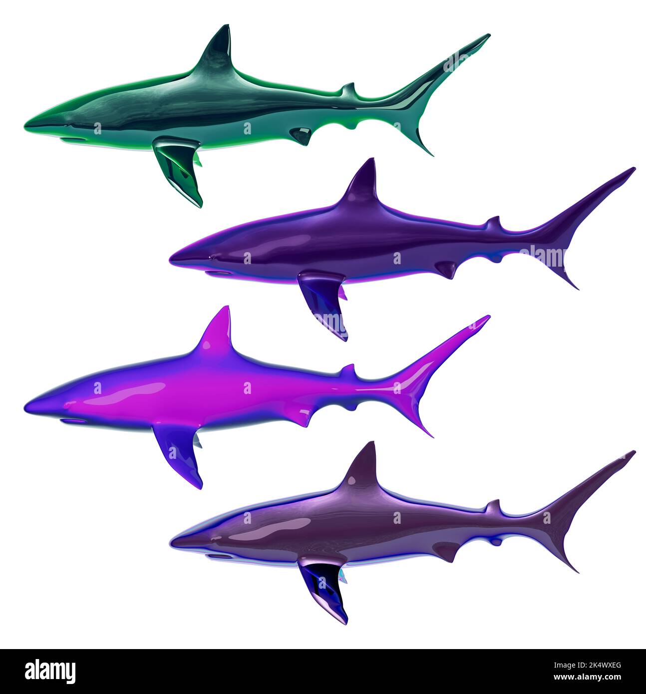 Four Metalic shark collection, set on white background Stock Photo - Alamy