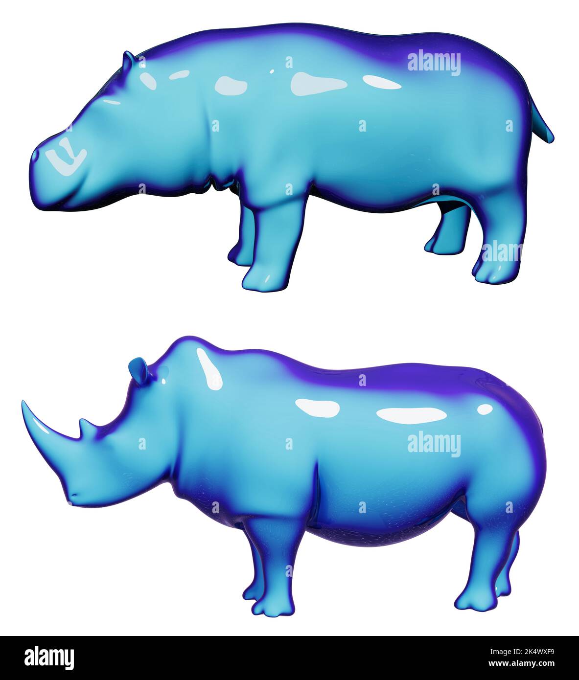 Glass Hippo and Rhino sculptures on transparent background Stock Photo ...