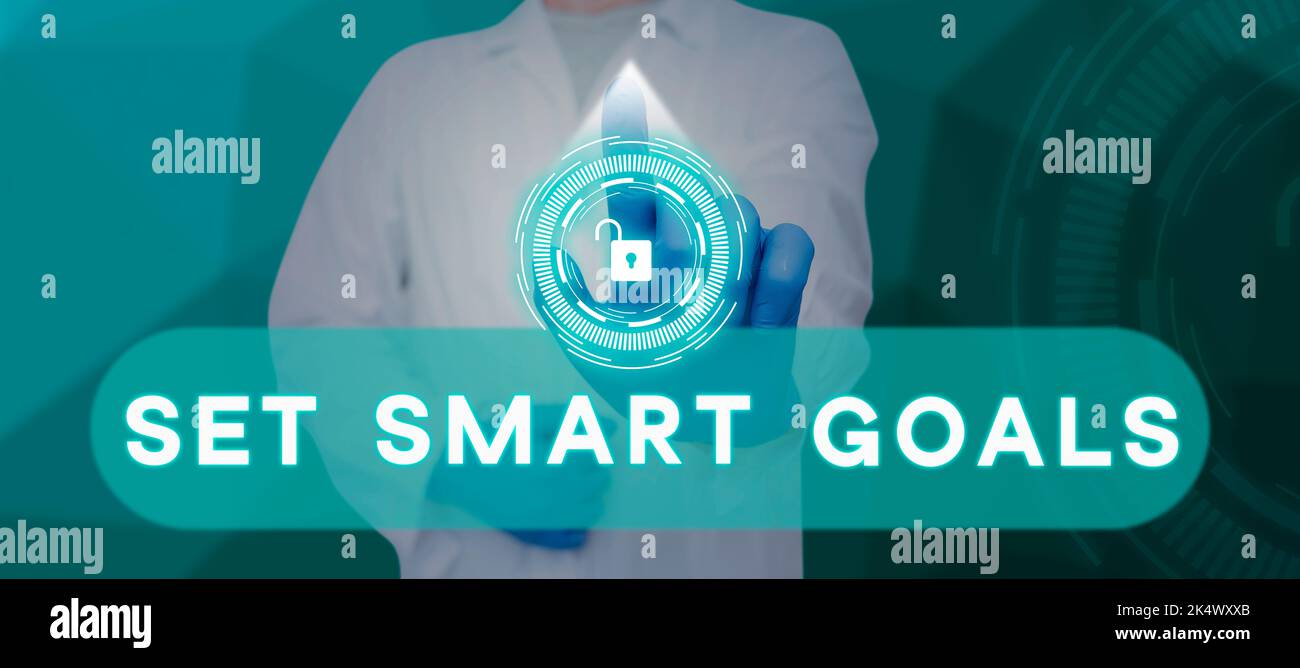 Hand writing sign Set Smart Goals. Business idea Establish achievable ...