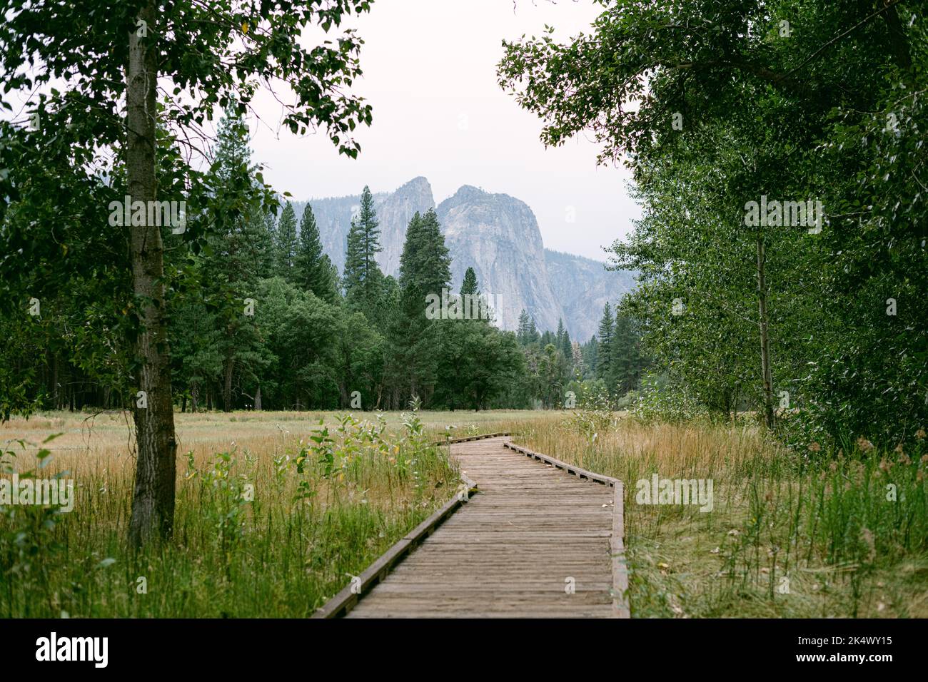 Wooden trail in Yosemite Valley California Stock Photo - Alamy