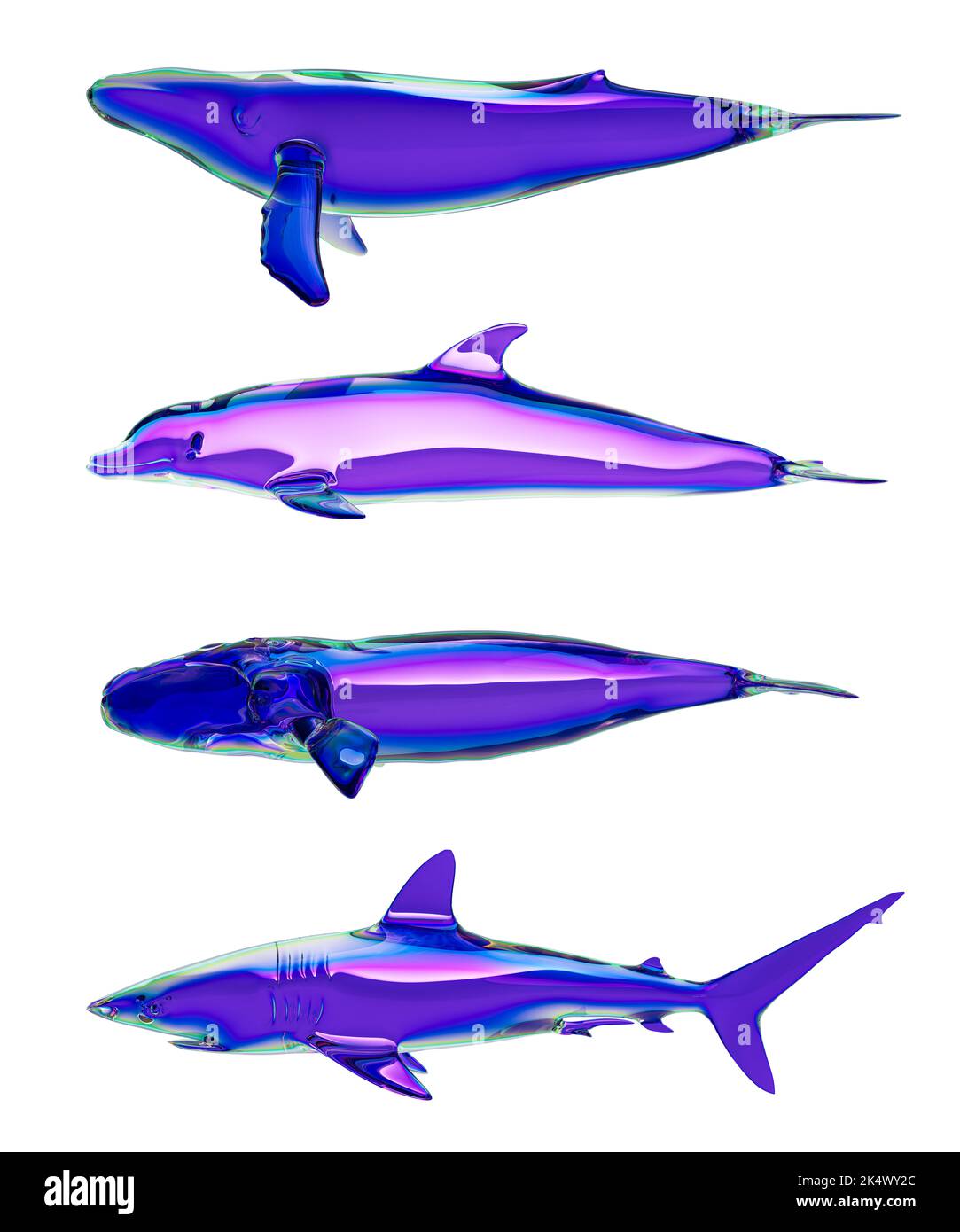 Transparent, translucent glass, crystal fish set sculpture, statue ...