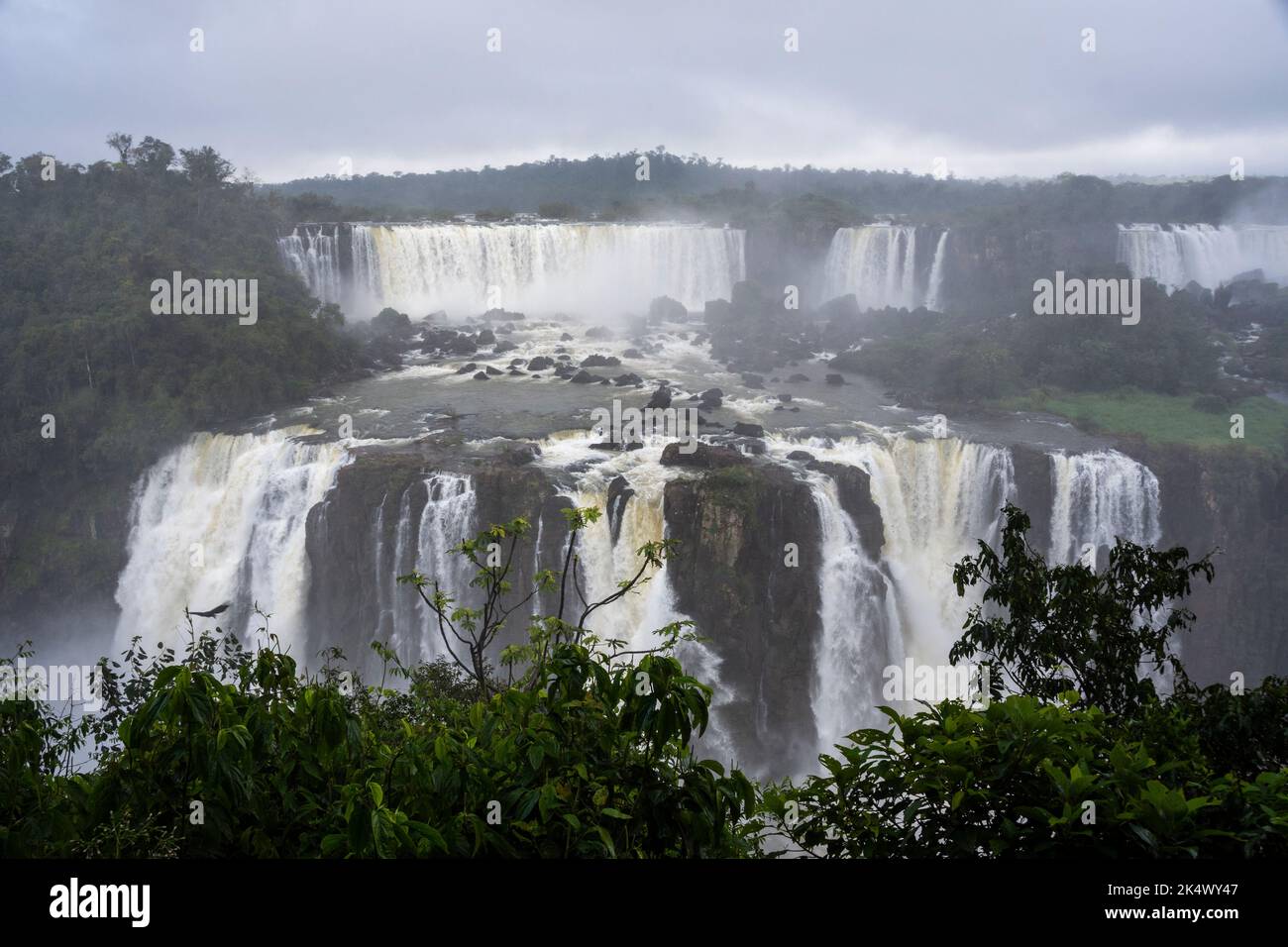 Beautiful view to big atlantic rainforest waterfalls in Iguazu Falls ...
