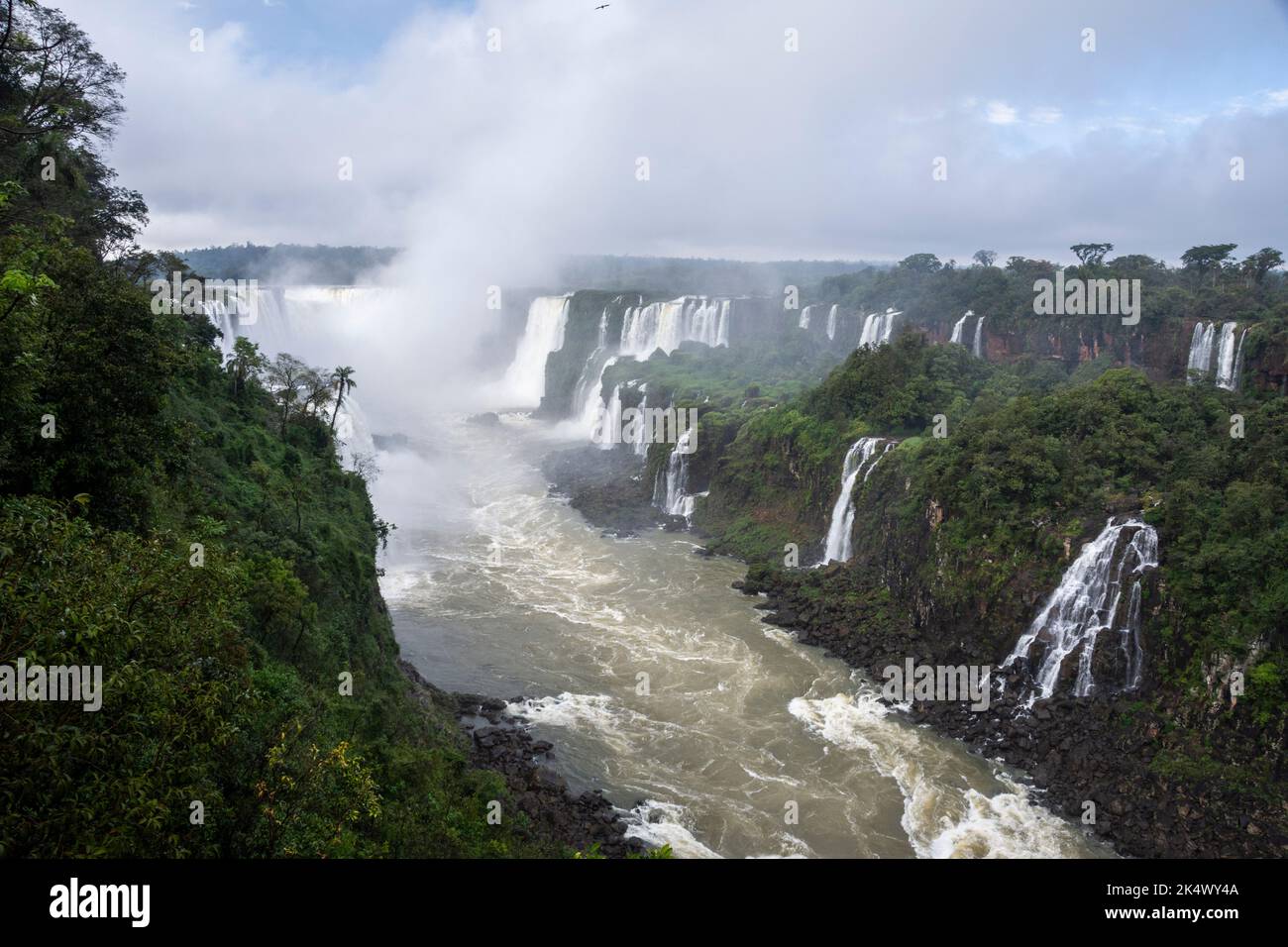 Beautiful view to big atlantic rainforest waterfalls in Iguazu Falls ...