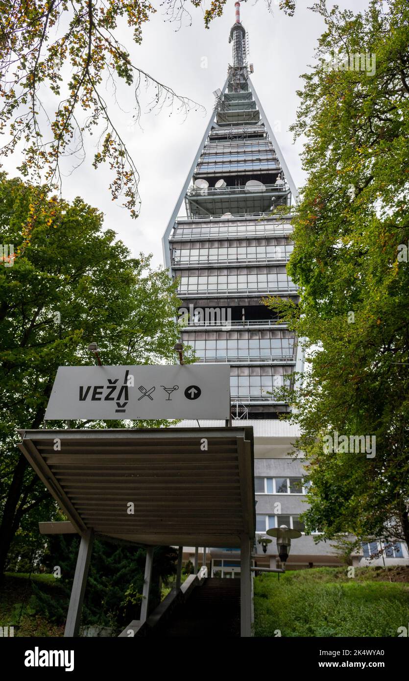 The Kamzik TV Tower. (Veza). 196-metre tall transmission tower with a ...
