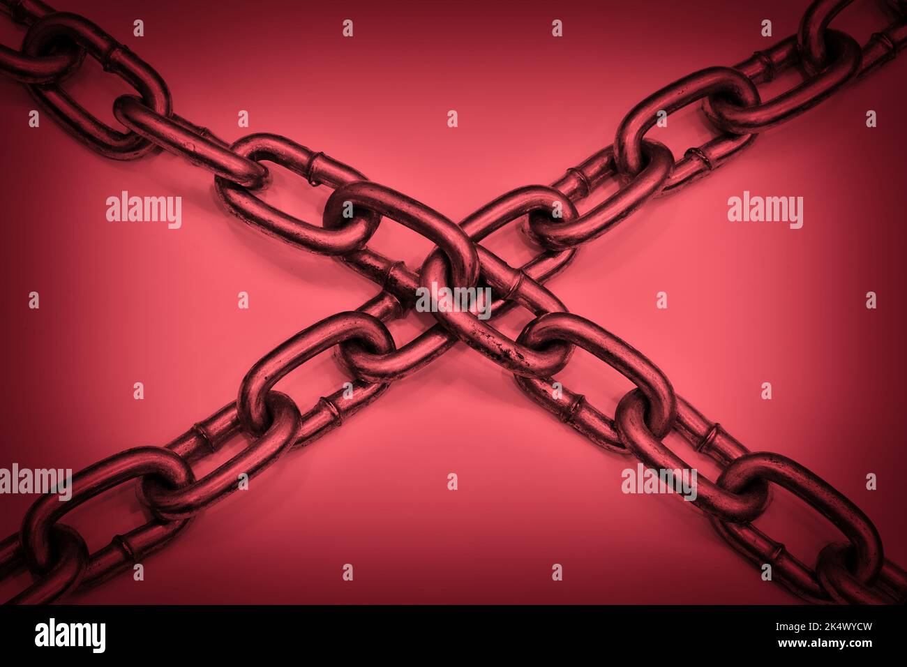 Old metal chain cross on red background. Concept of imprisonment ...