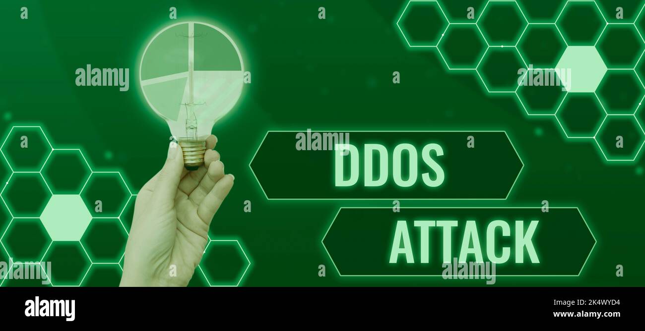 Text sign showing Ddos Attack. Word for disturbed access to the normal ...
