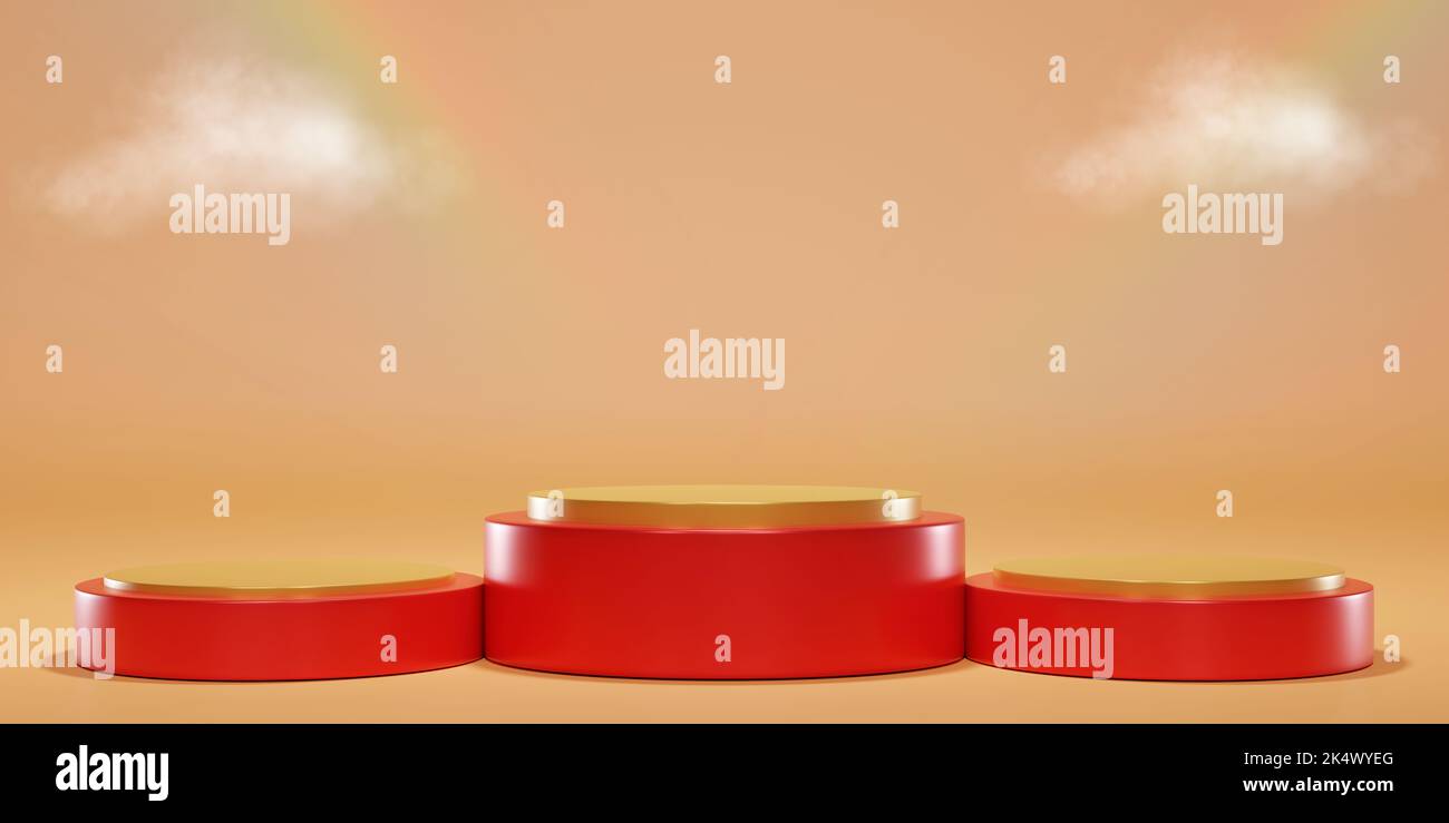 The red plinth showcases an elegant product packaging presentation with ...