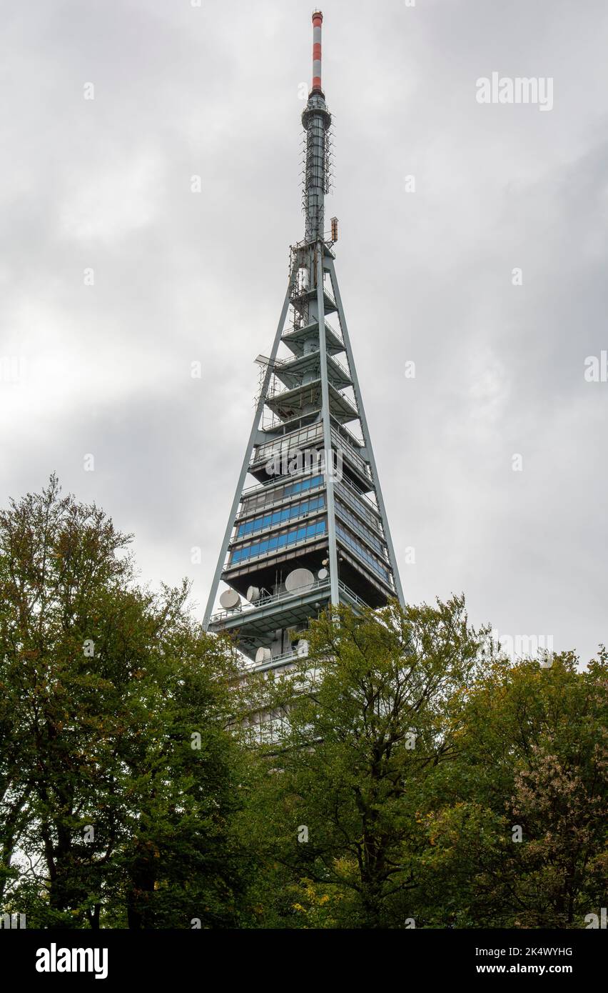 The Kamzik TV Tower. (Veza). 196-metre tall transmission tower with a ...