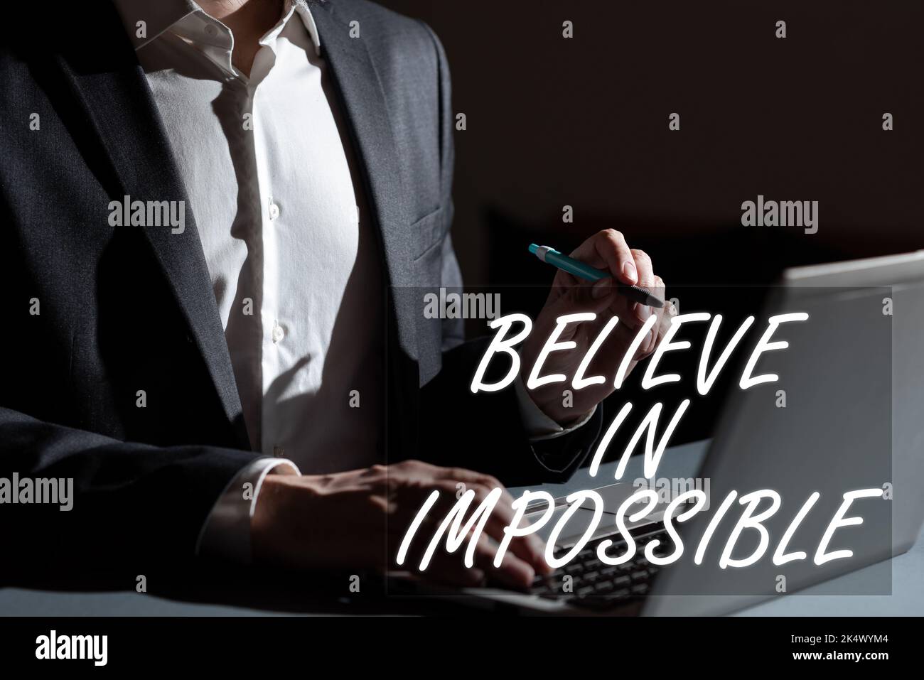 Conceptual caption Believe In Impossible. Business idea motivation and ...