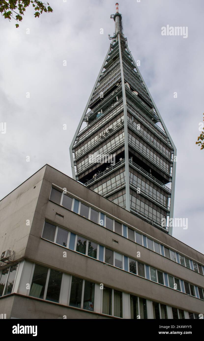 The Kamzik TV Tower. (Veza). 196-metre tall transmission tower with a ...
