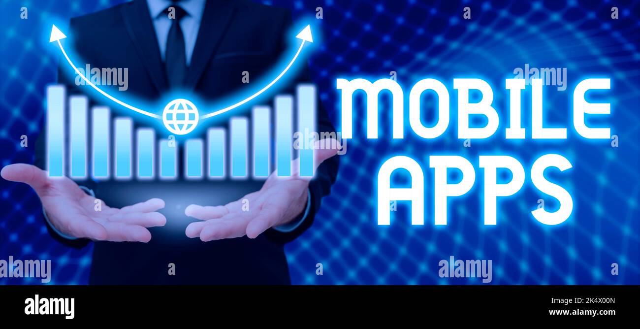 Hand writing sign Mobile Apps. Business concept a software application designed to run on ...