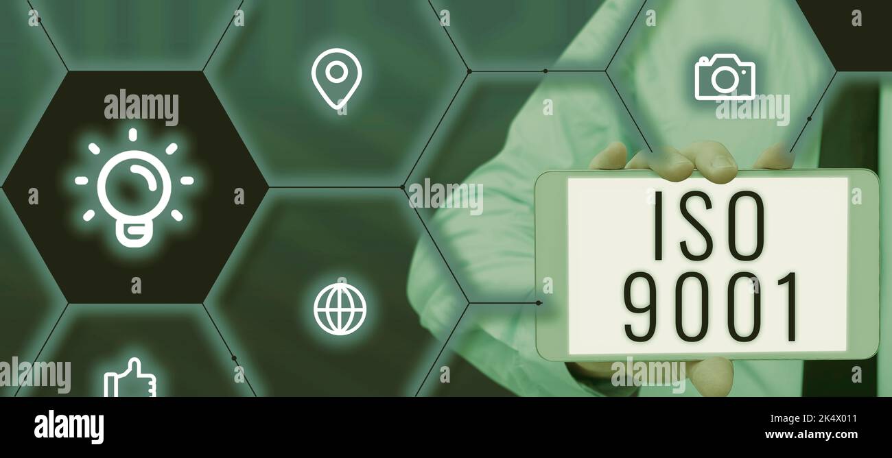 Text caption presenting Iso 9001. Business concept designed help ... Text caption presenting Iso 9001. Business concept designed help ...