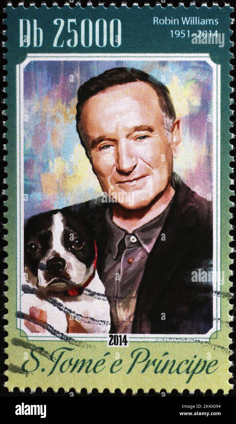 Robin Williams portrait on african postage stamp Stock Photo - Alamy