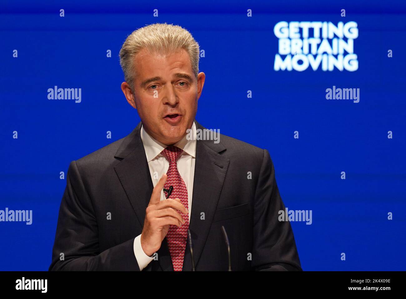 Justice Secretary Brandon Lewis speaking during the Conservative Party ...