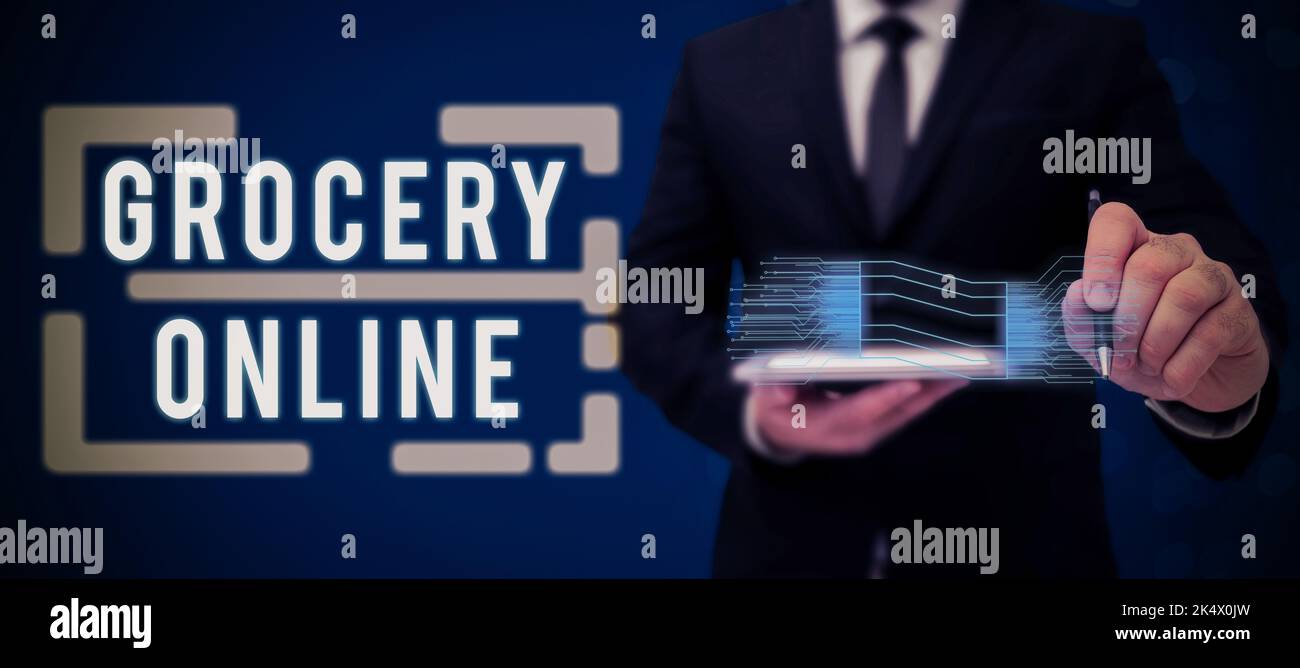 Text sign showing Grocery Online. Word for digital version of ...