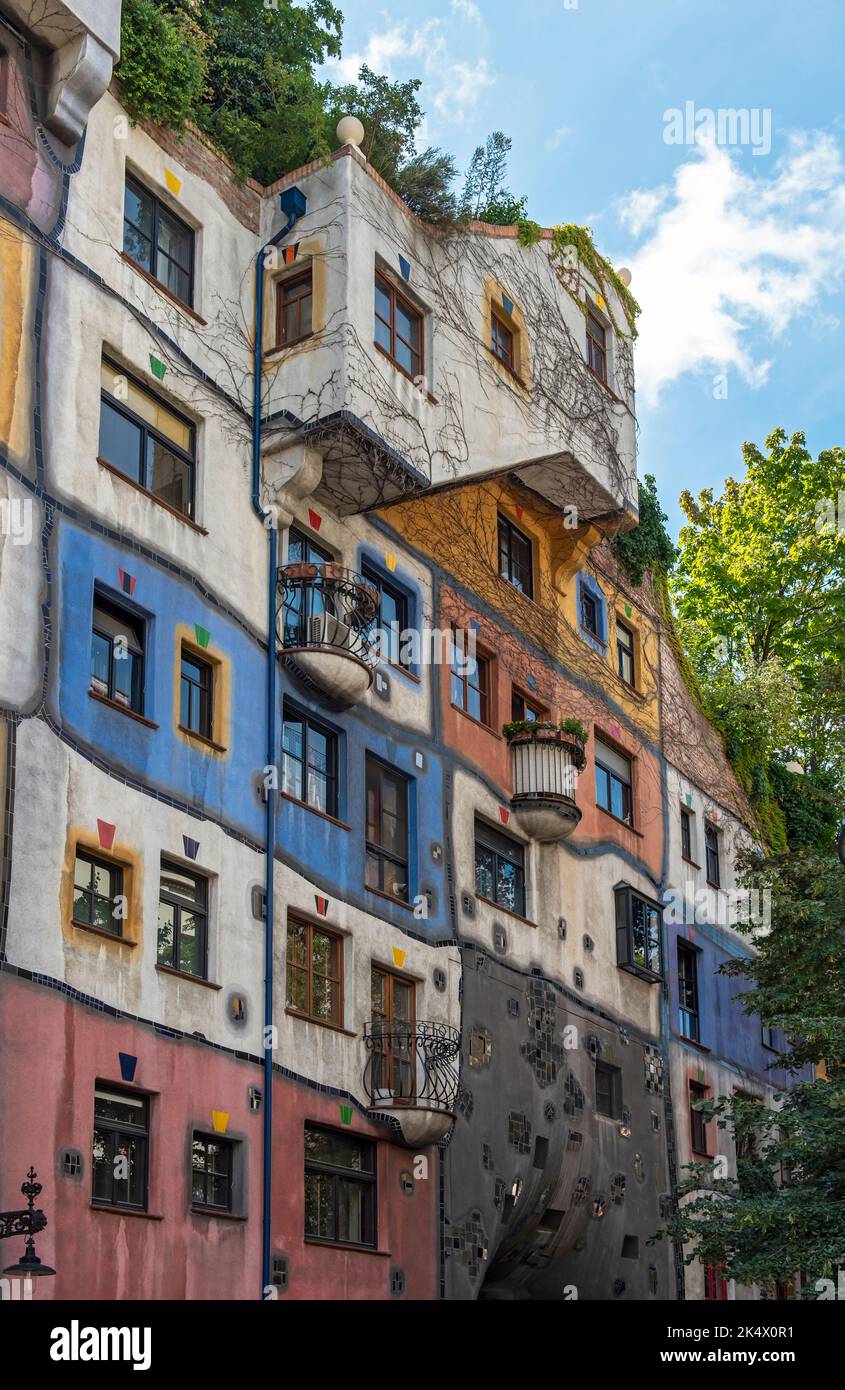 Colorful Facade of Hundertwasserhaus, apartment house designed by ...