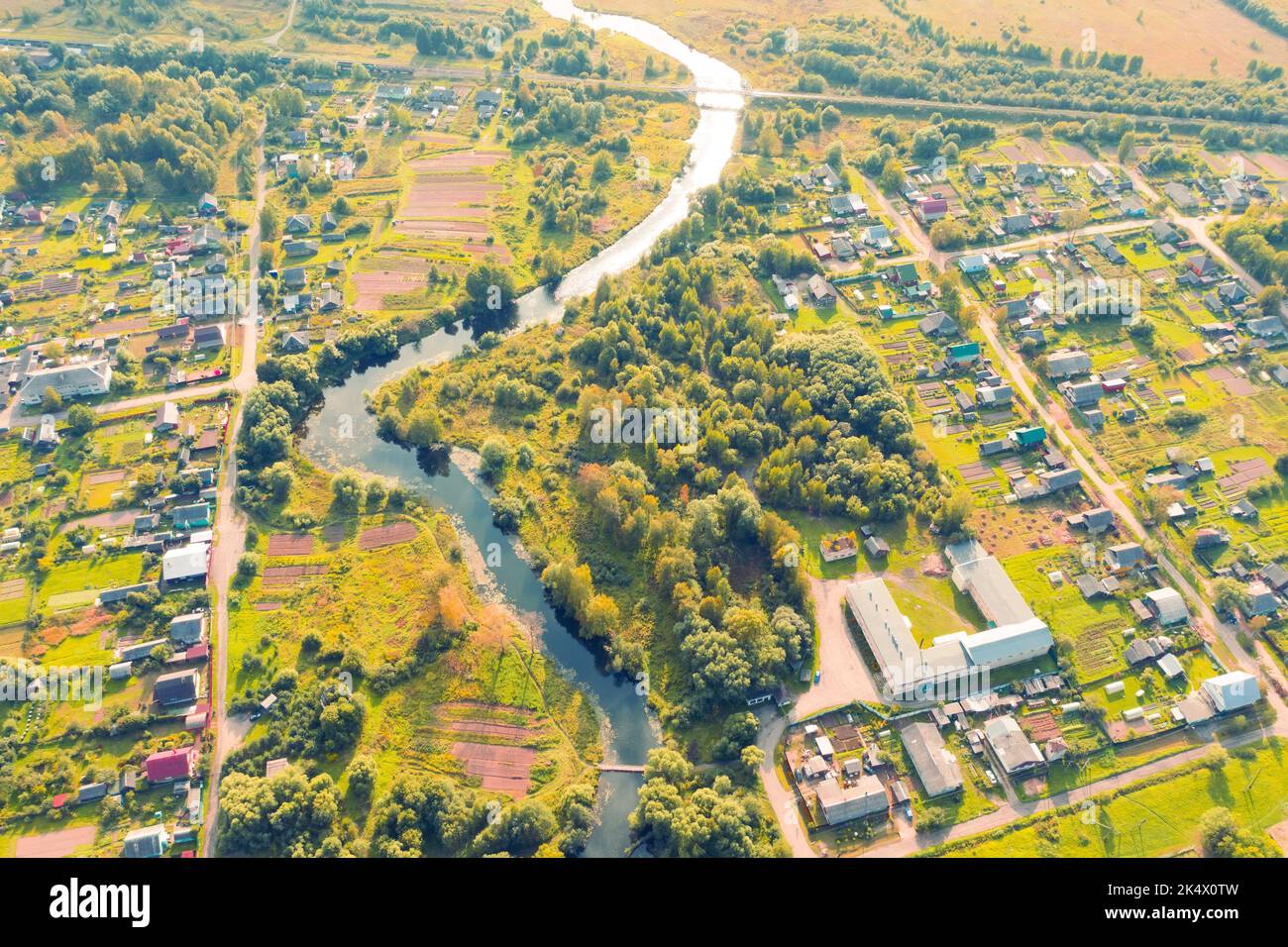 Top aerial view of the autumn natural rural landscape valley of a ...