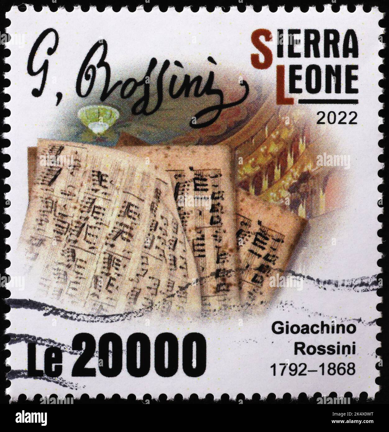 Sheet music by Gioachino Rossini on postage stamp Stock Photo - Alamy