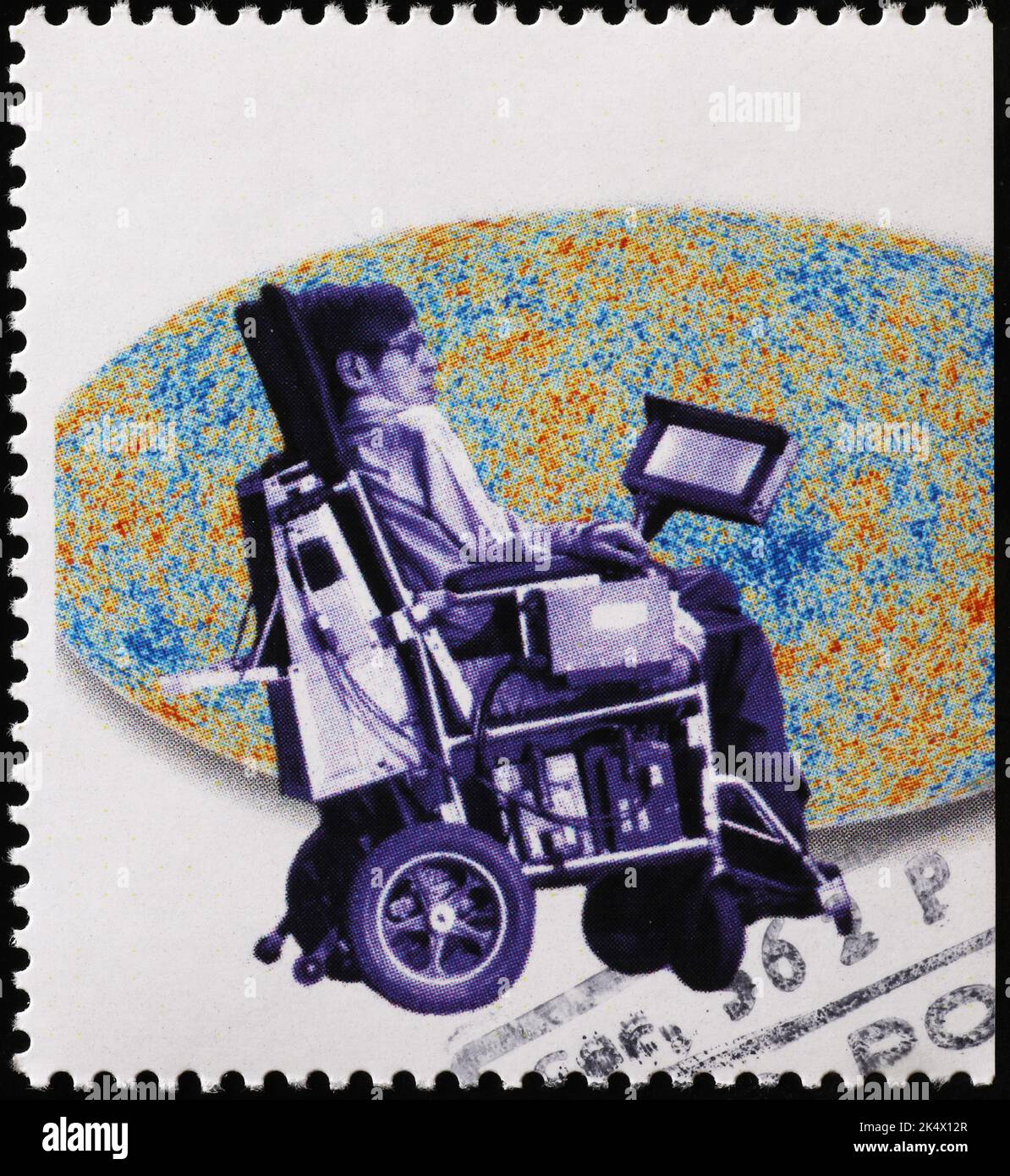 Stephen Hawking on his wheelchair on postage stamp Stock Photo - Alamy