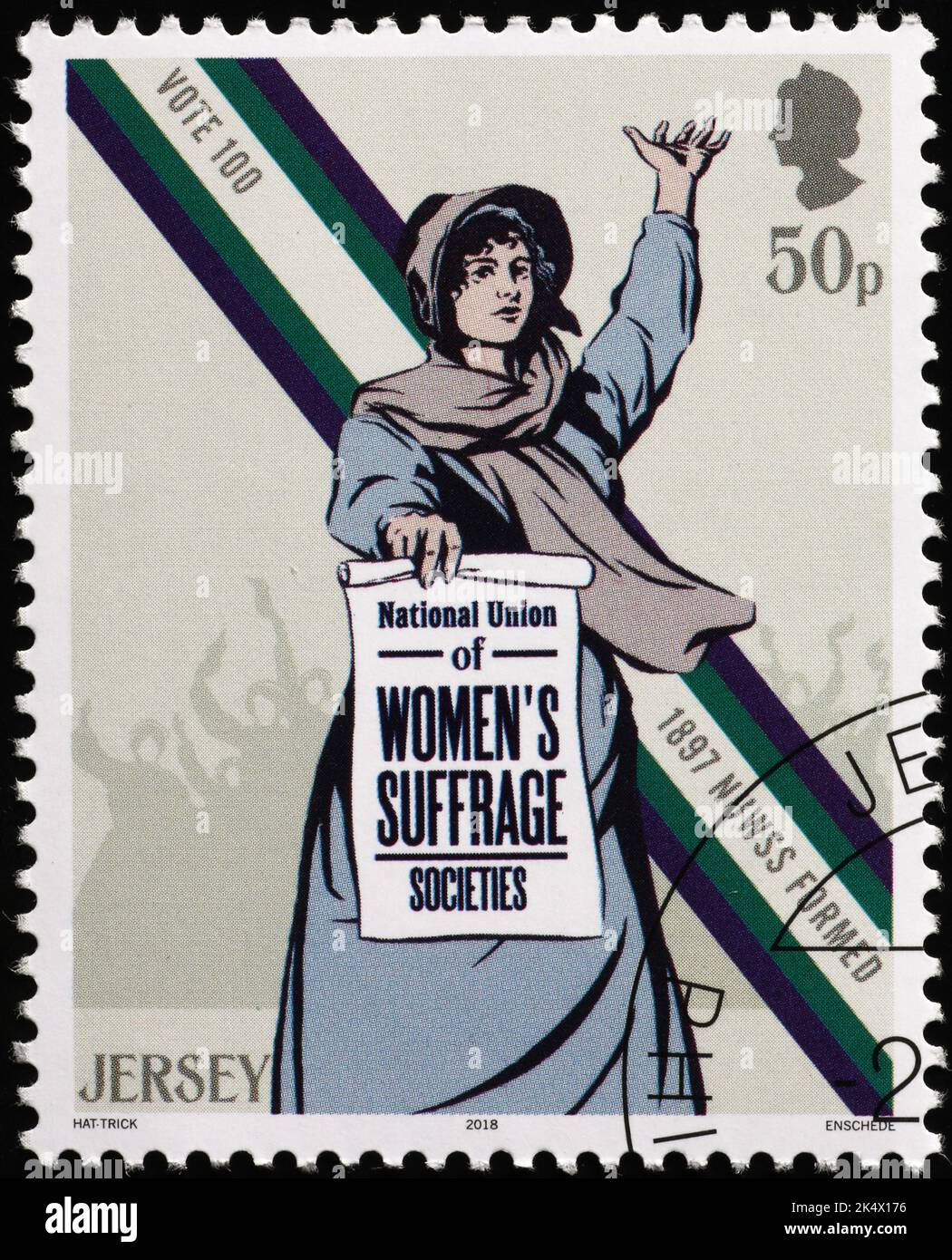Suffragette requesting the women's suffrage on postage stamp Stock ...