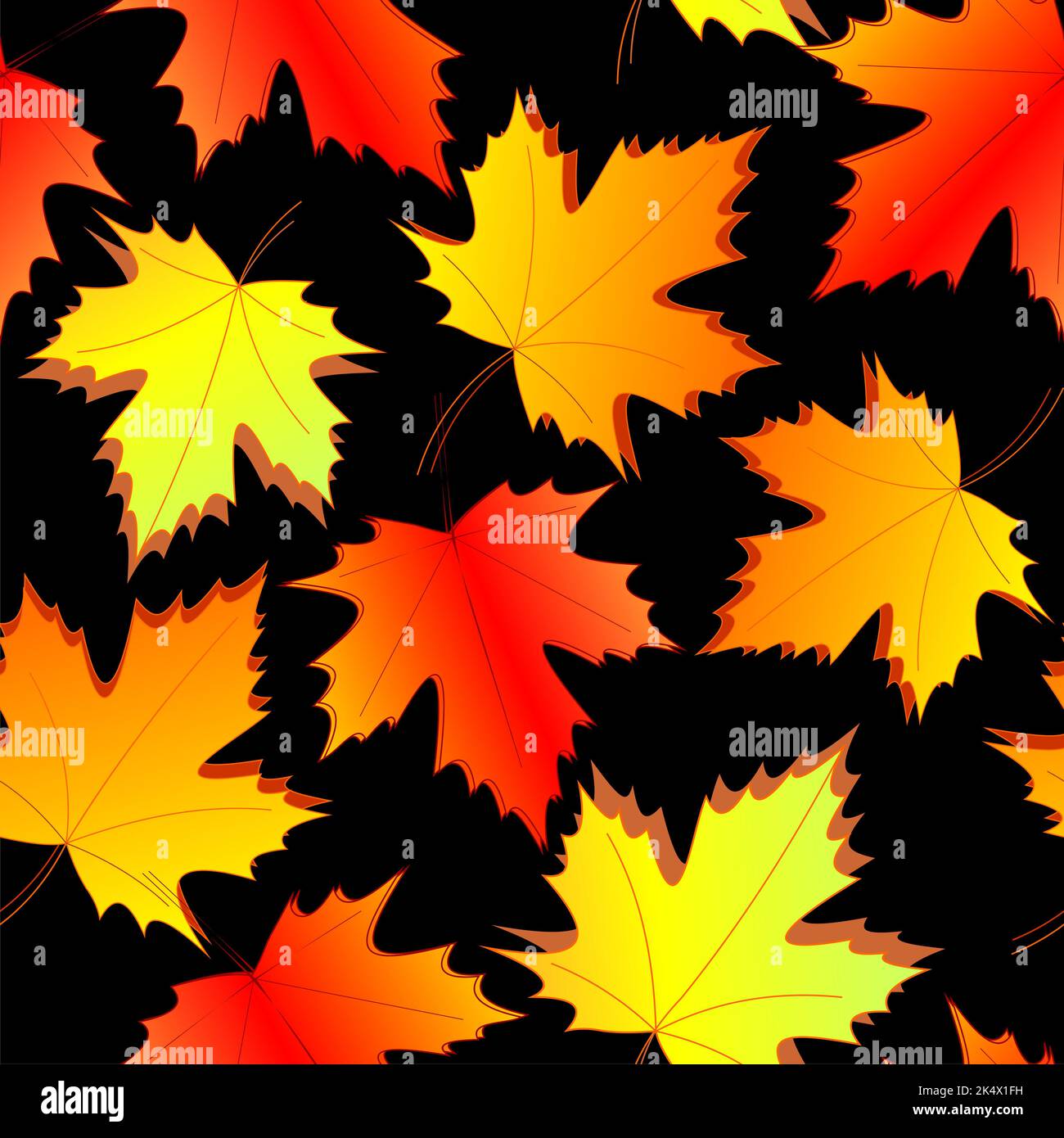 seamless asymmetric pattern of autumn maple leaves on a black ...