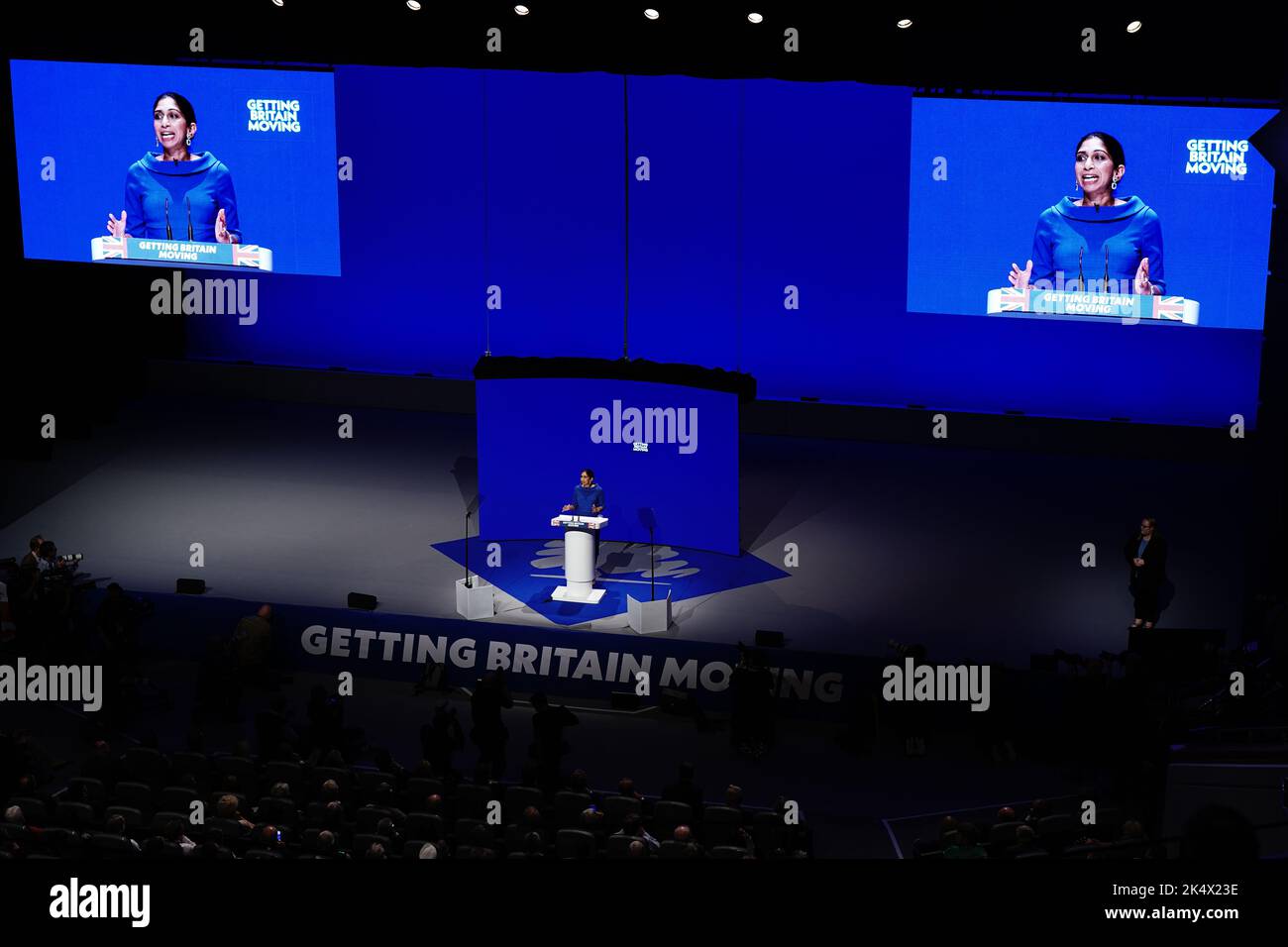 Home Secretary Suella Braverman speaking during the Conservative Party ...