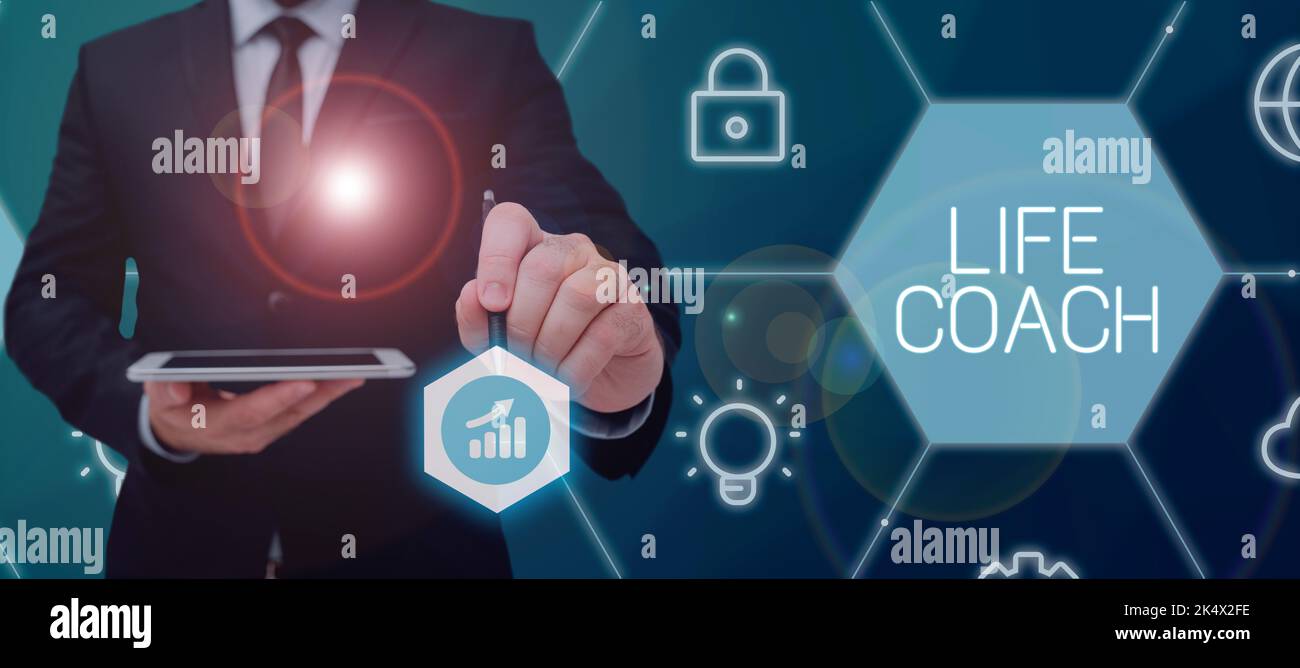 Text caption presenting Life Coach. Word Written on A person who ...